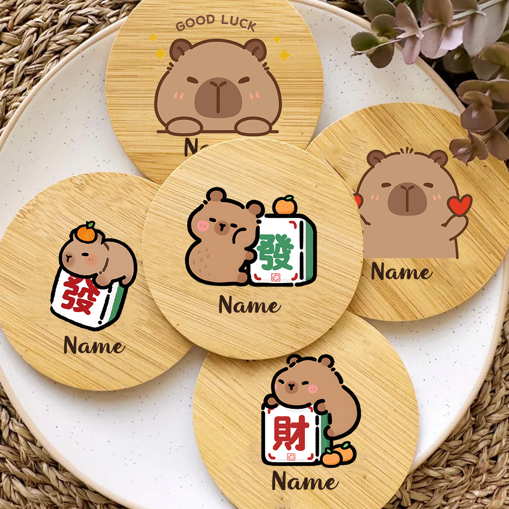 Personalized Custom with Wild Capybara Wooden Coaster Custom Name ...