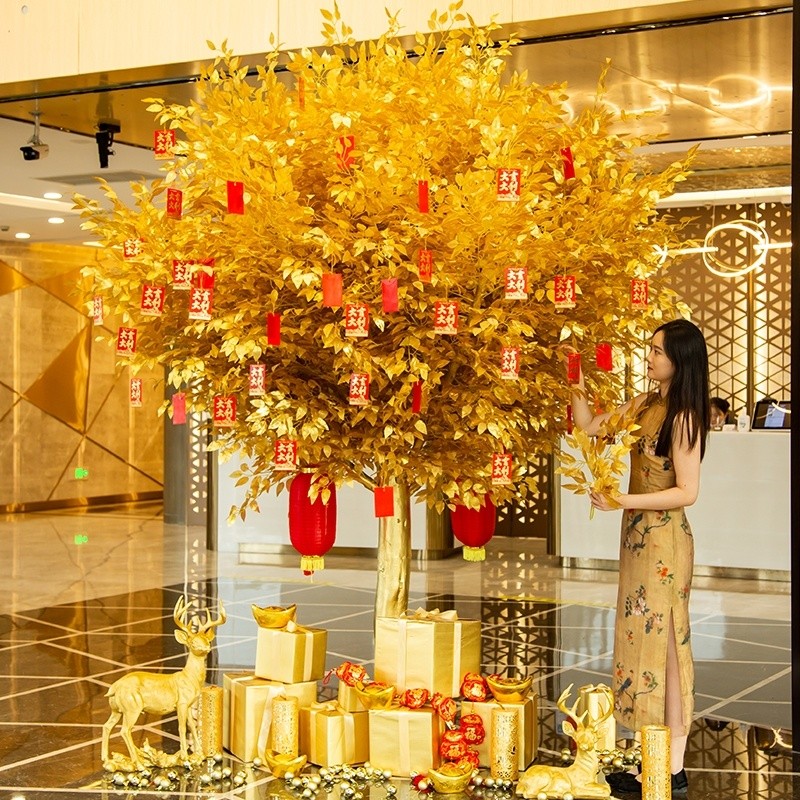 Singapore Spot⚡ Simulation Gold Banyan Wishing Tree Golden Tree New ...