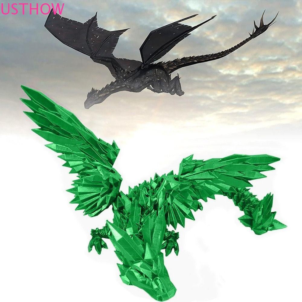 USTHOW 3D Printed Dragon, with Wings Poseable Joints 3D Printed Crystal ...