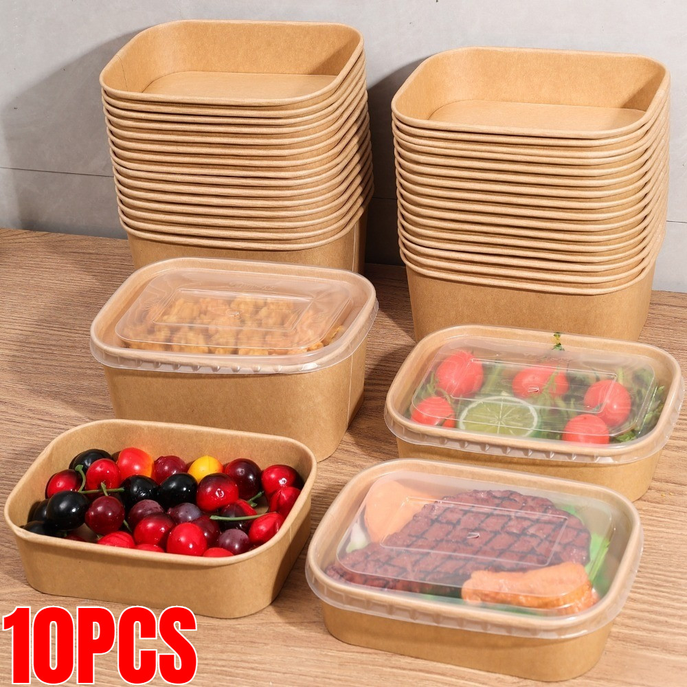10Pcs Rectangle Picnic Camping Lunch Box Party Disposable Kraft Paper ...