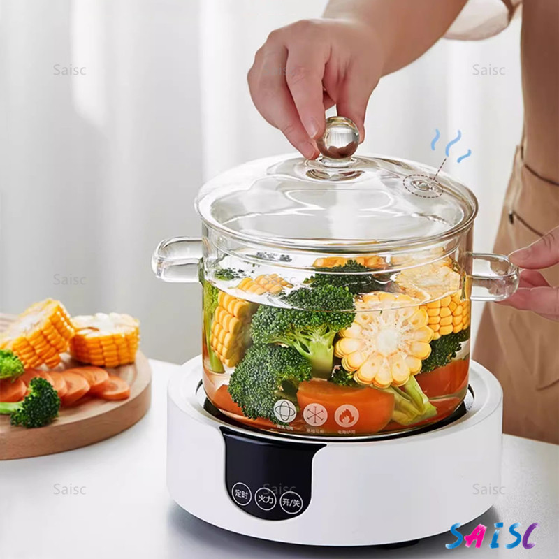 Glass Stew Pot with Cover Heat Resistant Soup Pots Dual Handles ...