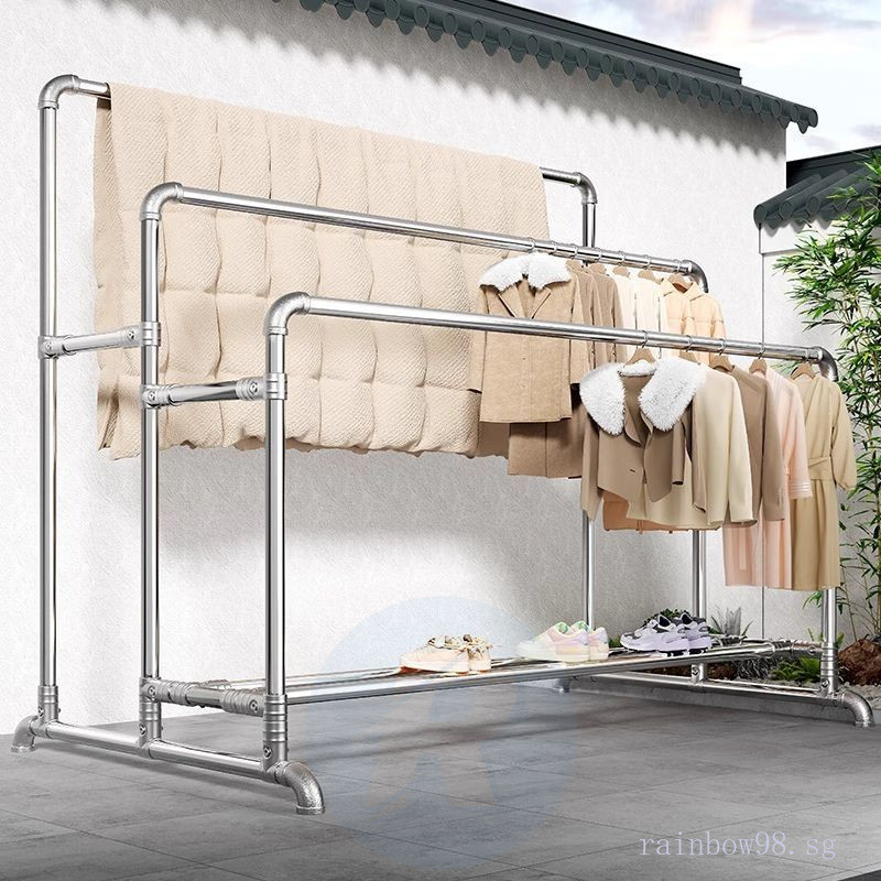 Steel Pipe Clothes Hanger Floor Home Balcony Hanger Clothes Outdoor ...