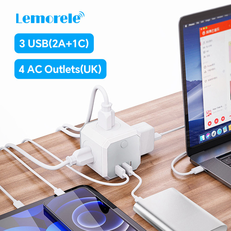 Lemorele Multi Extension Socket With USB Type C Plug Power Adapter Wall ...