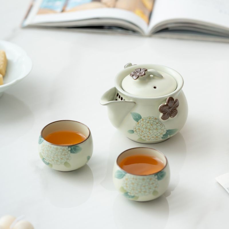 Creative Hydrangea Kung Fu Tea Set & Ceramic Ru Kiln Clutch Pot & New ...