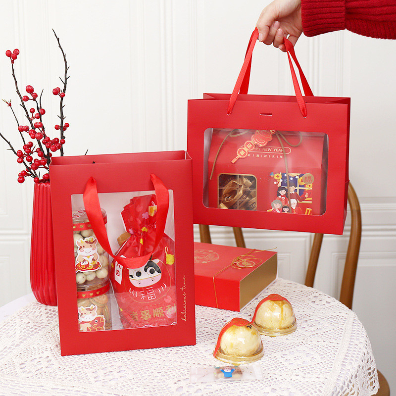 CNY 2025 Chinese New Year Red Gift Bag/Year of the Snake Open Window ...