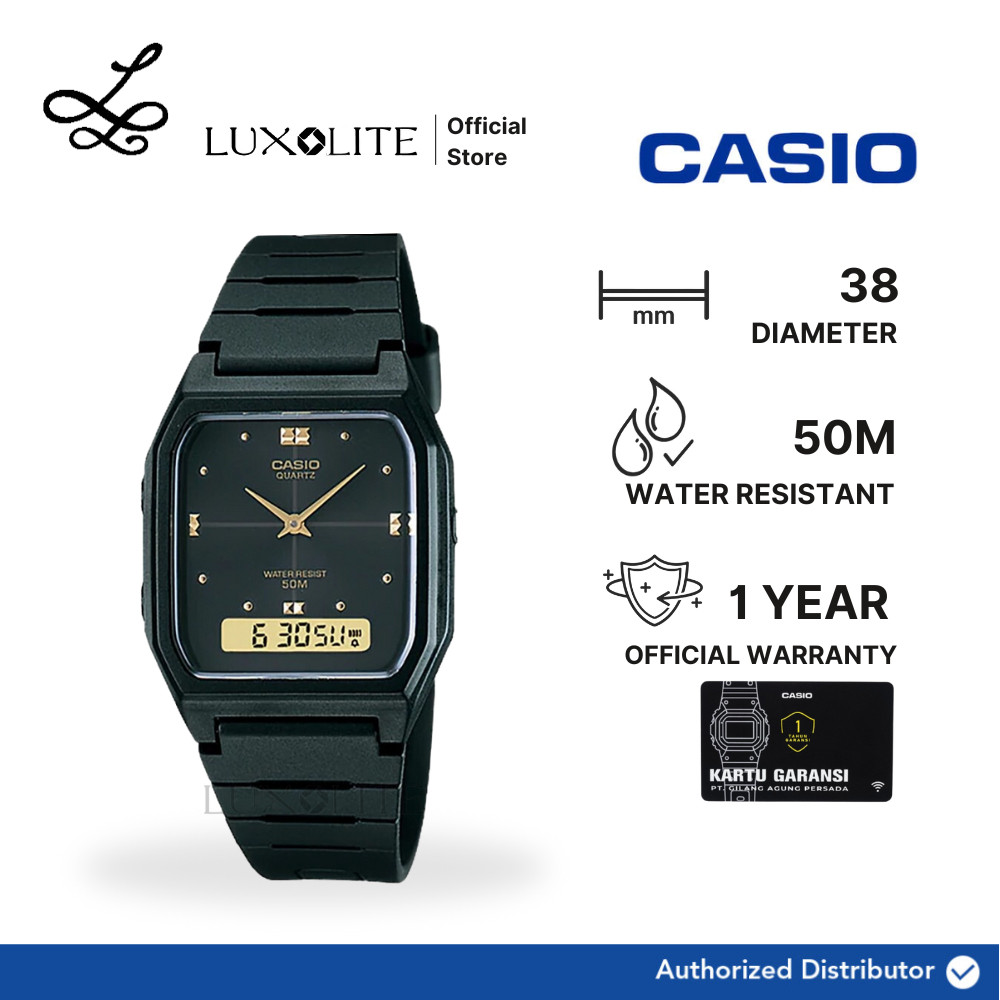 [Luxolite] Casio AW-48HE-1AVDF Black Resin Band Analog Digital Dual ...