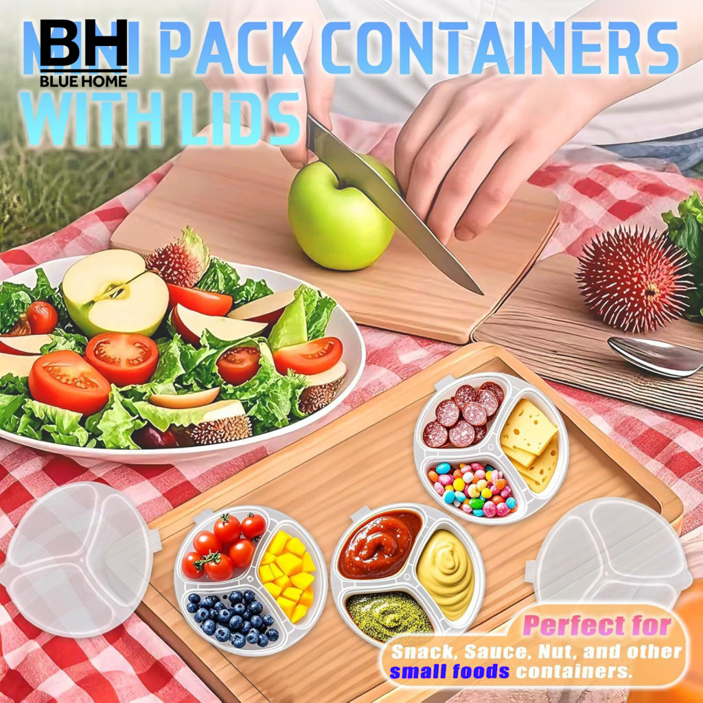 【BH】 Portable Snack Container 10/20pcs 3 Compartment Condiment ...