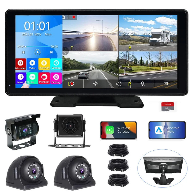 Wireless Carplay&Android Auto 4 Splits Touch Screen 4CH 1080P Camera ...
