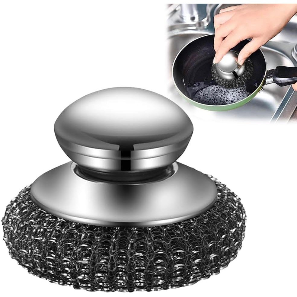 2025 New Stainless Steel Wool Scrubber with Handle, Heavy Duty Scrubber ...