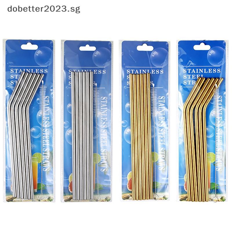 [DB] 6pcs Metal Reusable 304 Stainless Steel Straws Straight Bent ...