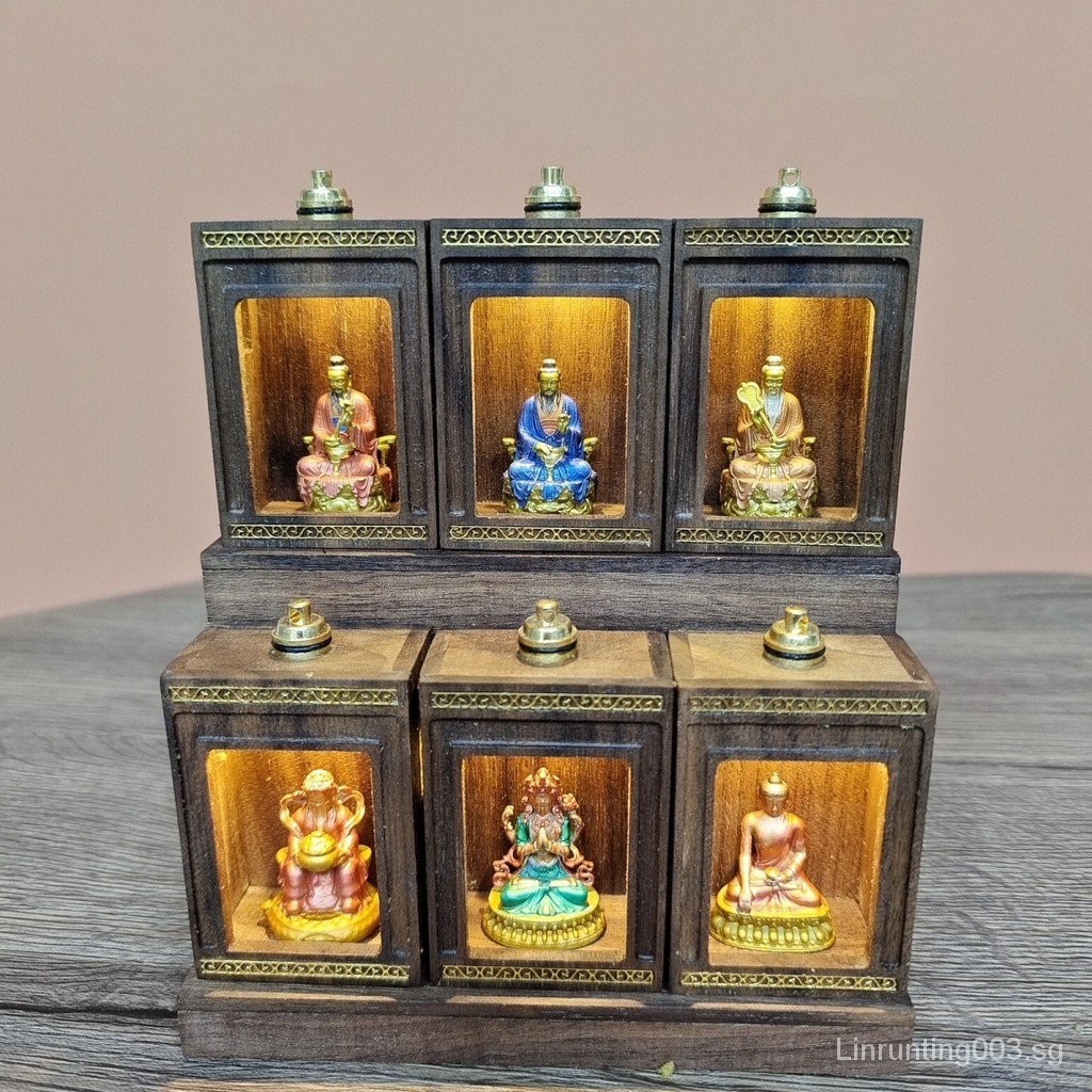 SG Mini Buddha Niche with Light Black Walnut Miniature Buddha Shrine ...