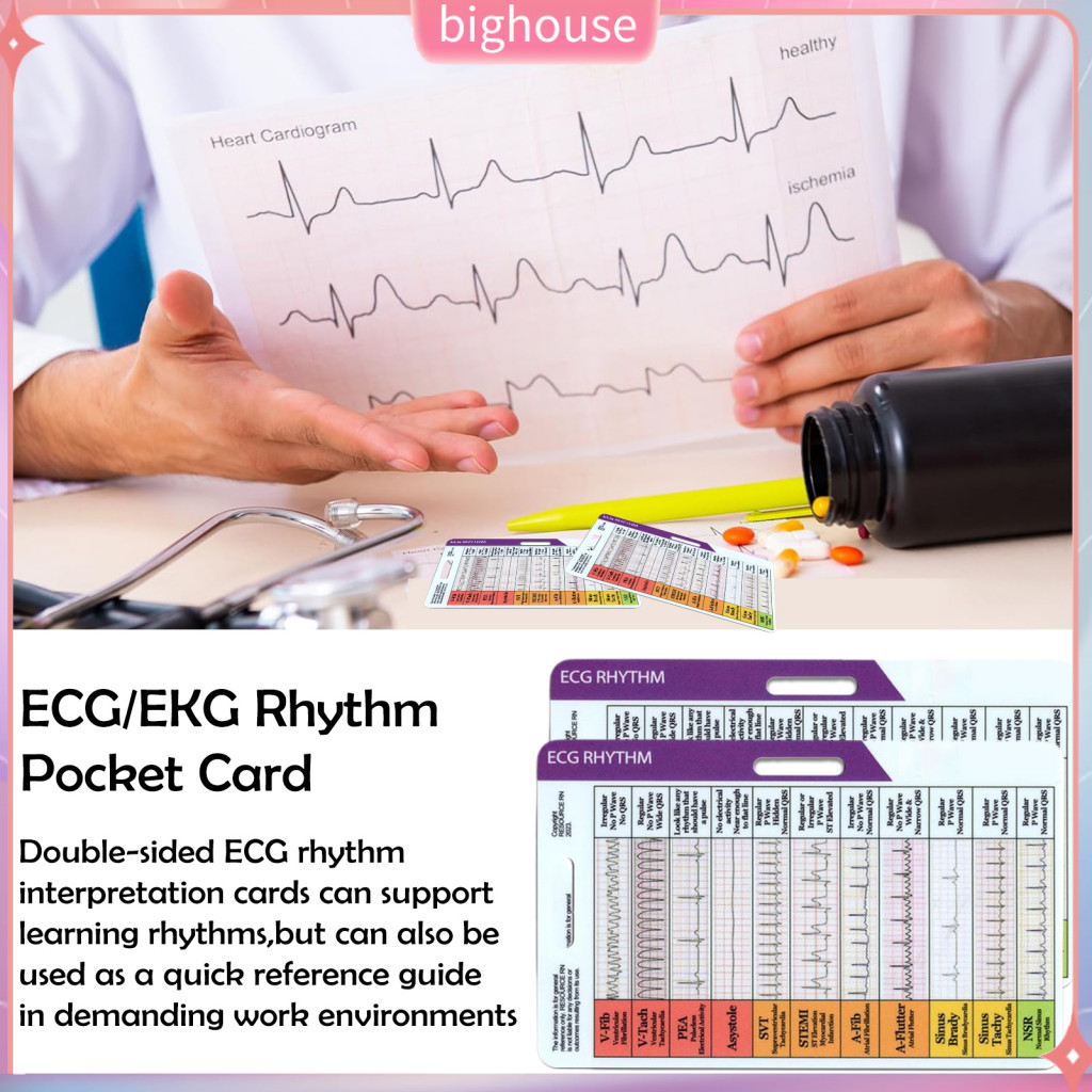 Electrocardiogram Rhythm Badge Card Double-sided Ekg Rhythm Guide ...