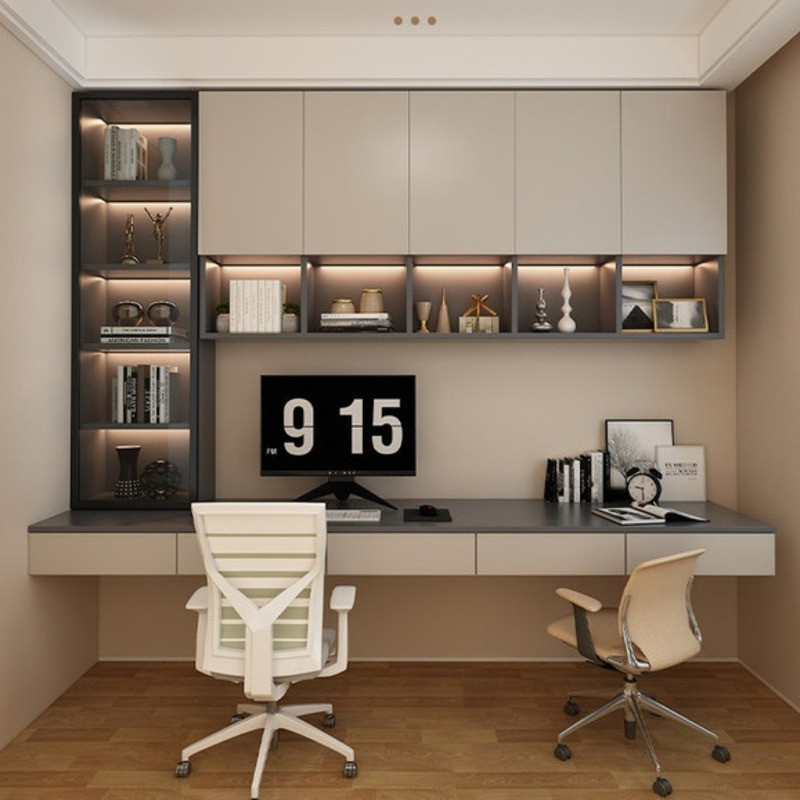 Office Table Study Computer Desk Bookshelf Integrated Minimalist ...