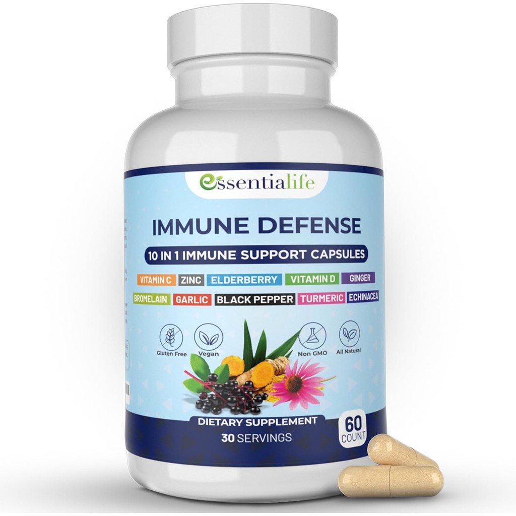 Immune Support Supplement 10 in 1 Elderberry, Echinacea, Vitamin D ...