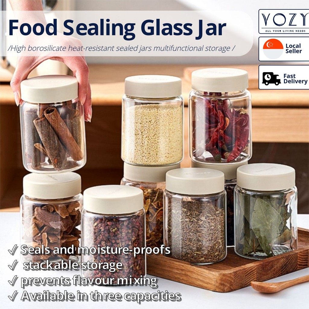 【SG Stock】Glass Jars, Spices glass jars Dry goods jar Screw Lid ...