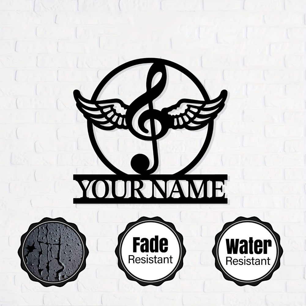 Custom Angel Wings Music Note Wall Art - Personalized Iron Name Sign ...