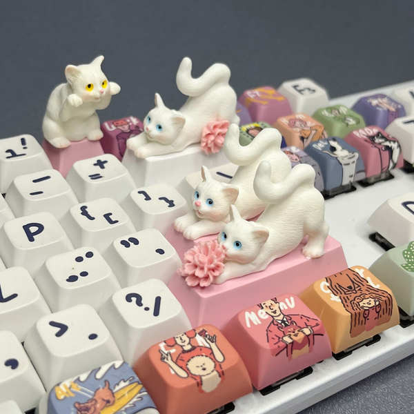 Creative stretch waist blue eye cat keycaps backspace key enter key ...