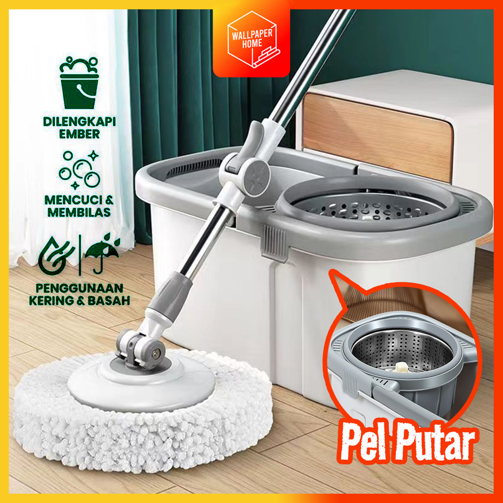 Stainless Mop Floor Mop With Washing Bucket A Set of 360 Rotary Hand ...