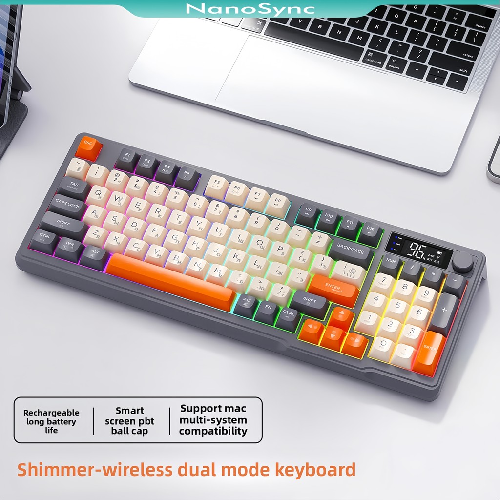 M96 Russian wireless Bluetooth dual-mode Russian keyboard PBT ball cap ...