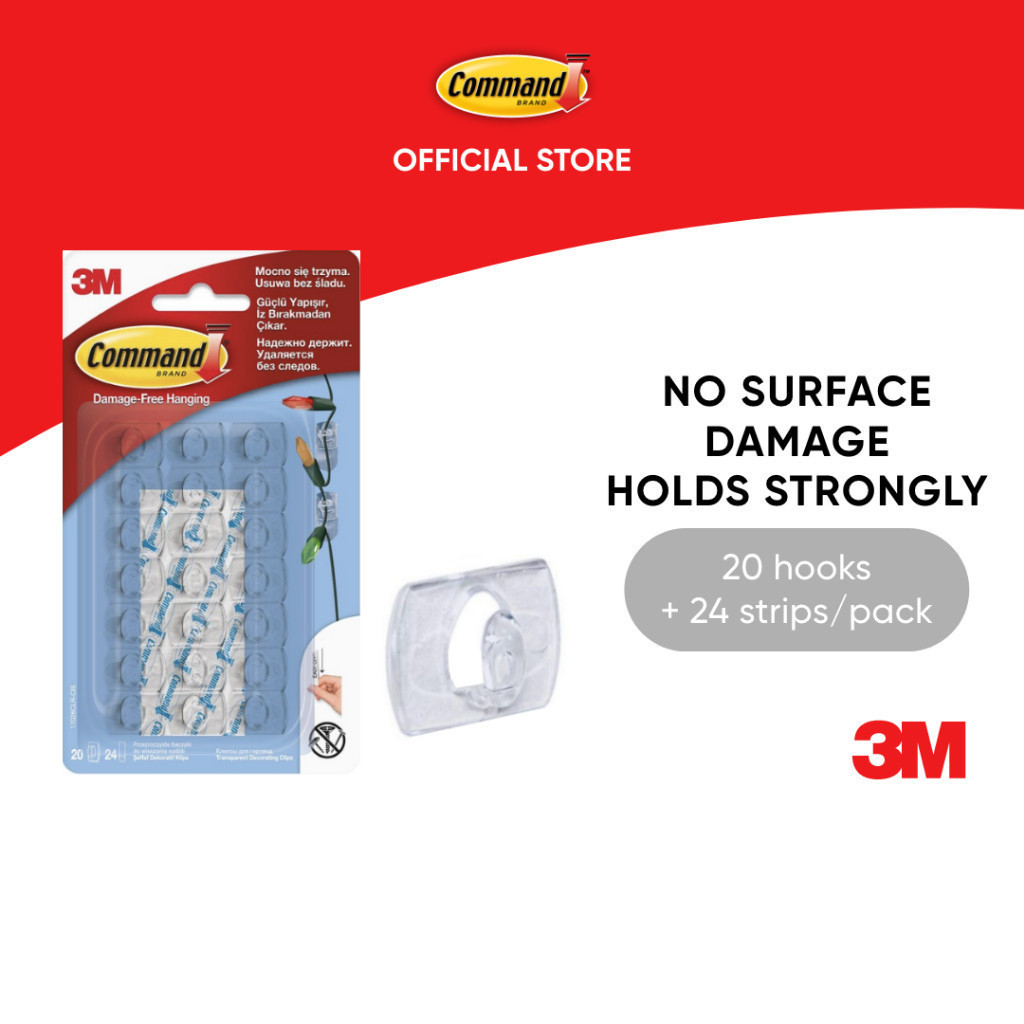 3M™ Command™ Decorating Clips, 17026CLR, No Surface Damage, 20 pcs/pack ...
