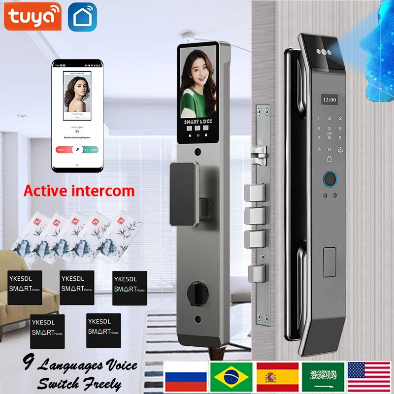 Tuya APP Smart Life APP Control Voice Intercom Smart Lock 3D Face Recognition Fingerprint ...