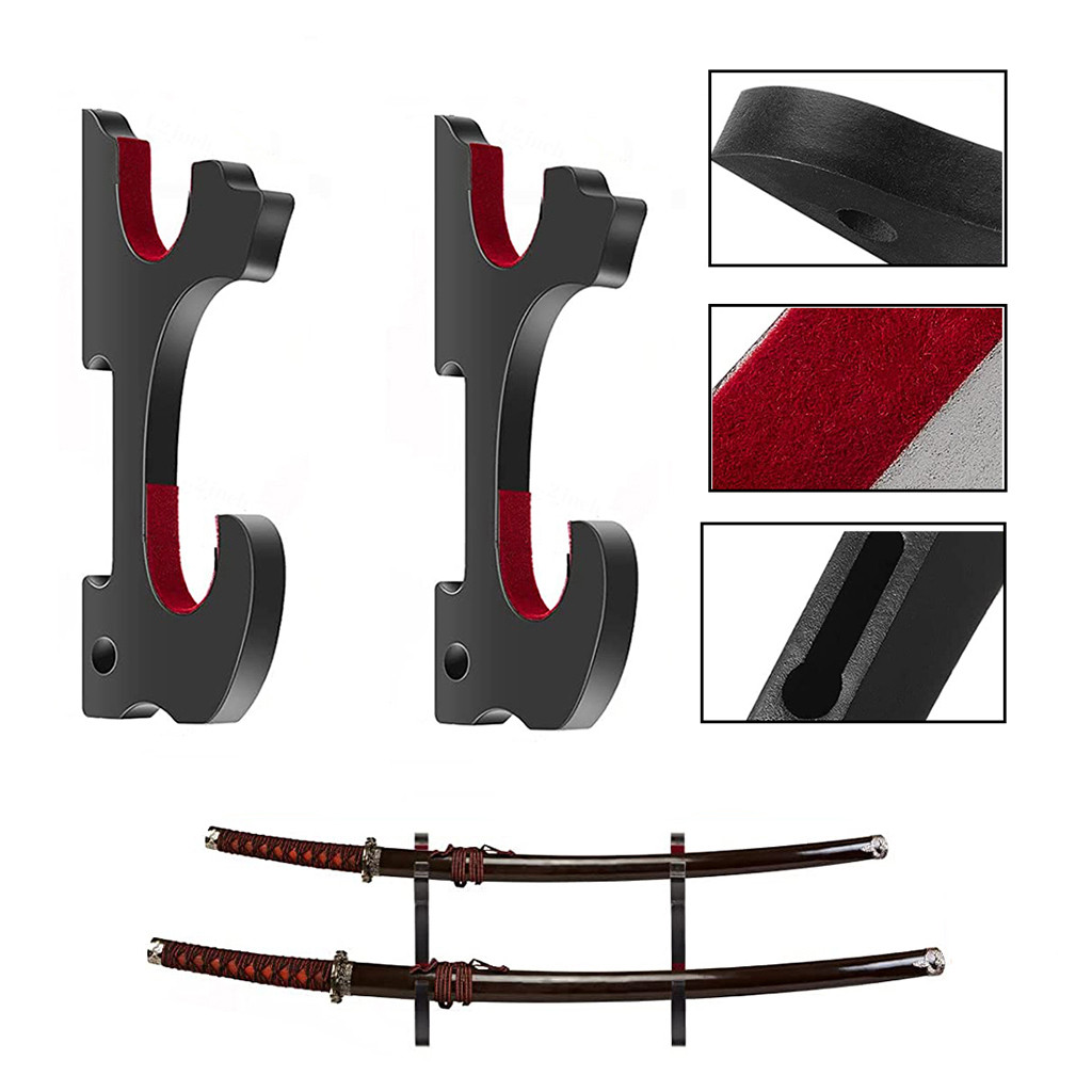 2-Tier Wall Mount Sword Holder Hanger Samurai Katana Tanto Sword Hook ...