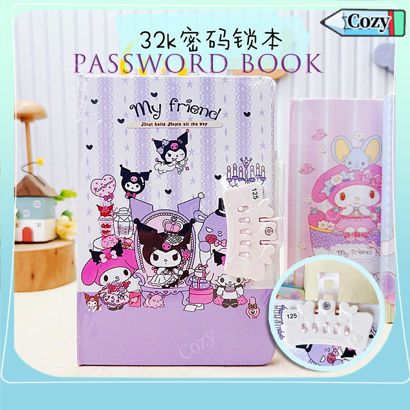 Cartoon Password Book Student Cute Notebook with Lock Diary Stationery ...