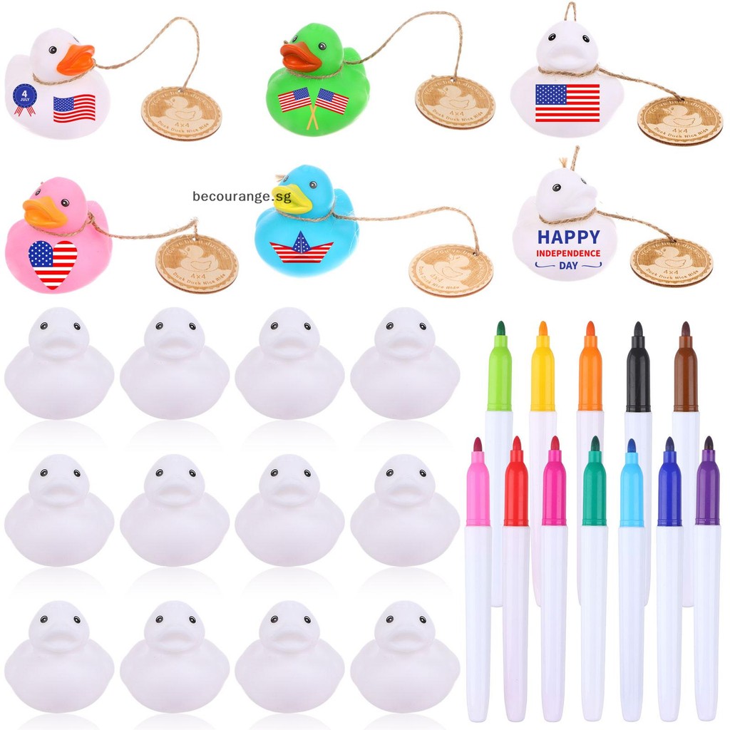 [Bec] 12 Pcs 2 Inch White Blank Rubber Ducks Wooden Cards 12 Colors of ...