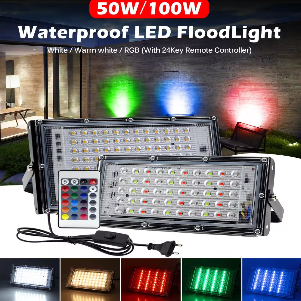 50W 100W RGB Flood Light Lamp Outdoor AC220V Garden Lighting Floodlight ...