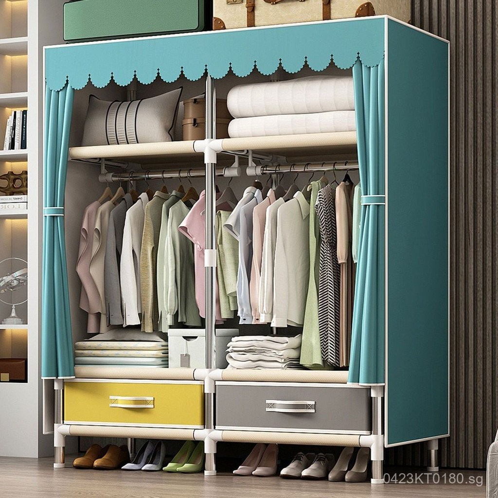 Cloth Wardrobe Single Double Steel Tube Simple Wardrobe Reinforced ...