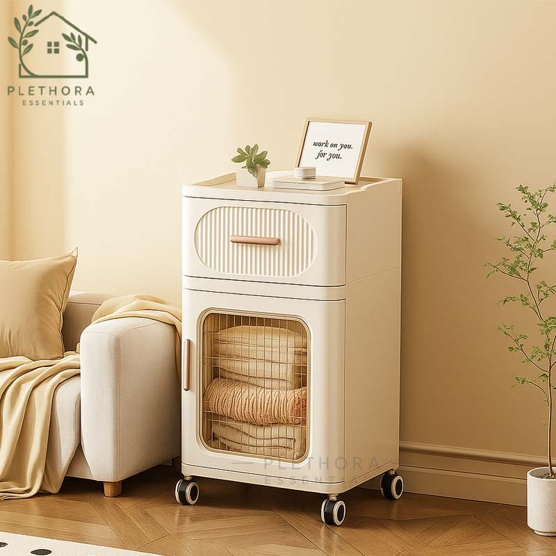 Movable Rotating Wardrobe Storage Cabinet Bedside Table Drawer with ...