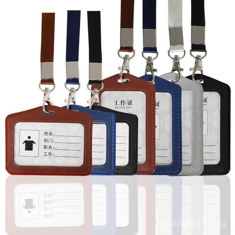 High-End Leather Transparent Work Permit Card Cover Work Permit Lanyard ...