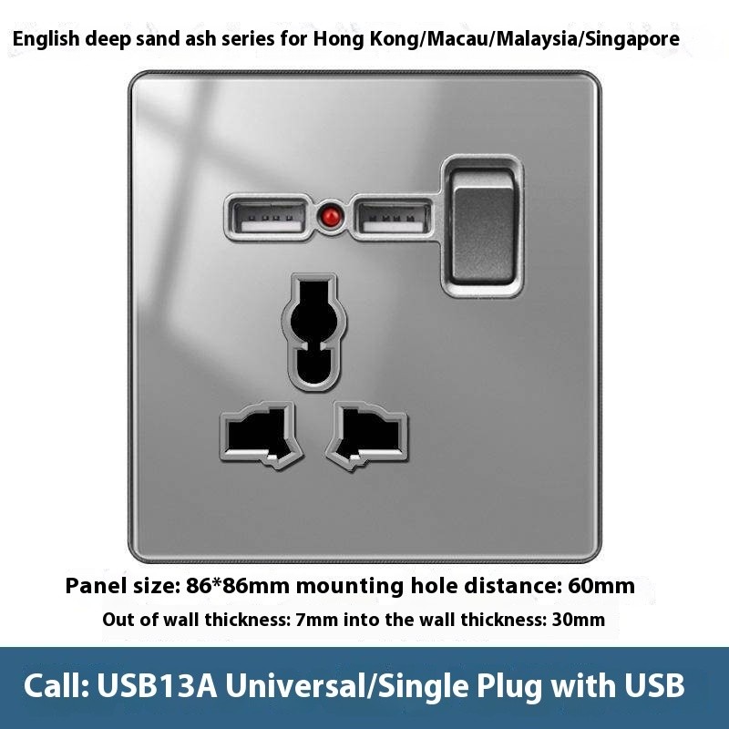British Standard UK Gray Plexiglass 86 Type 13A Square Pin Three-Hole ...