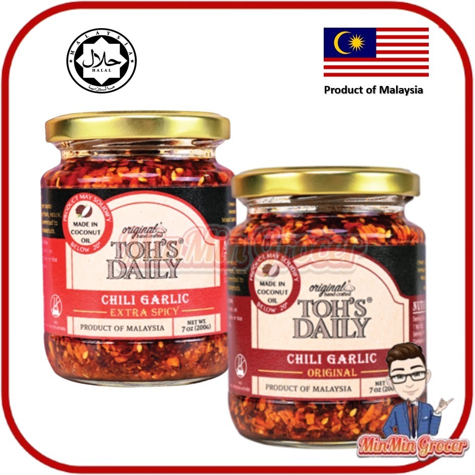 TOH'S DAILY Chili Garlic / Extra Spicy 200gm with Coconut Oil | Shopee ...