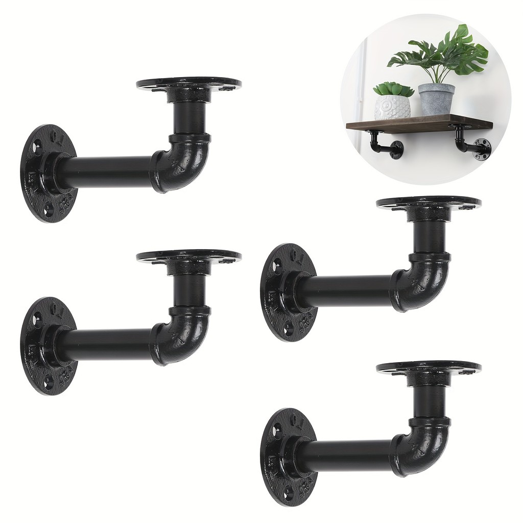 4 Pieces Pipe Shelf Bracket, Industrial Iron Floating Shelves Heavy ...
