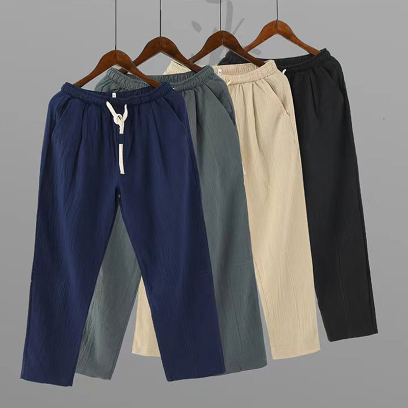 100% Cotton Loose Unisex Long Pants Casual Straight Pants Simple Men ...