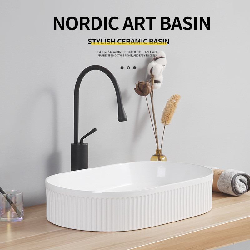 White Wash Basin Round Oval Square Washbasin Small Size Ceramic Stripe ...
