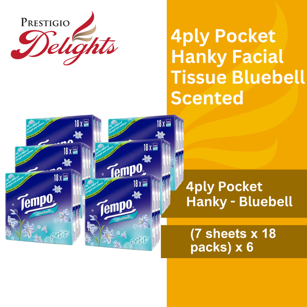 Tempo Official 4ply Pocket Hanky Facial Tissue Bluebell Scented (18x7s ...