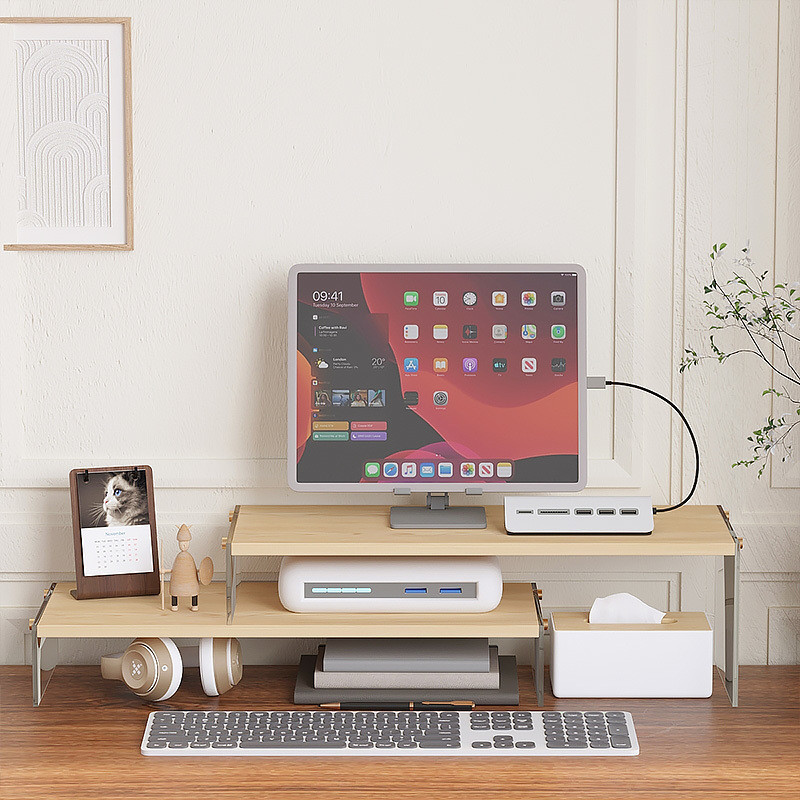 Acrylic Computer Monitor Riser Desktop Organizer Laptop Stand Dual ...