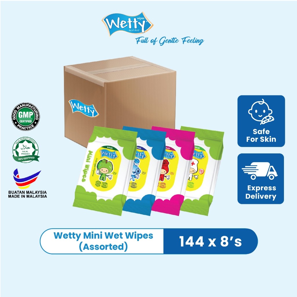 Wetty Mini Cute Wet Tissue Wet Wipes Tisu Basah Baby Wipes (144 Pack x ...