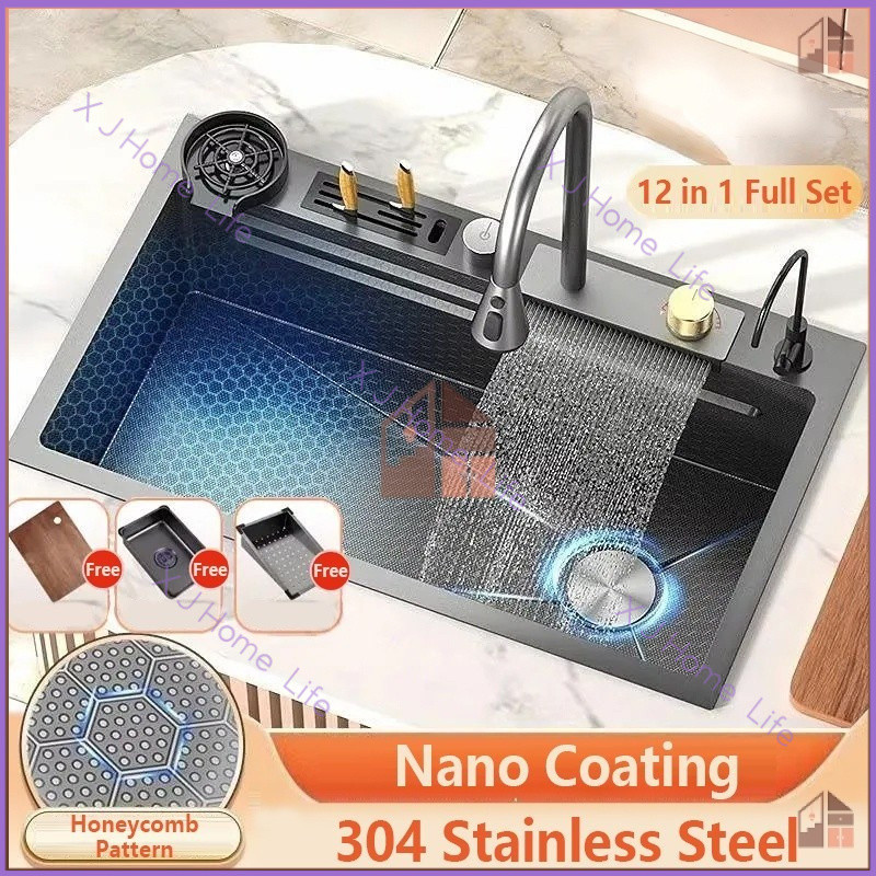 Smart Nano Sink 304 Stainless Steel Kitchen Sink Whale Waterfall Single ...