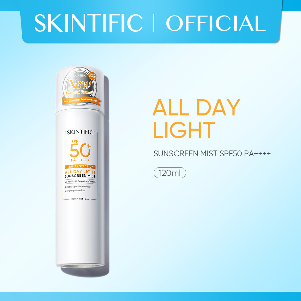 [120ml] SKINTIFIC All Day Light Sunscreen Mist SPF50 PA++++ - Sunblock Spray Anti UV Face Body ...