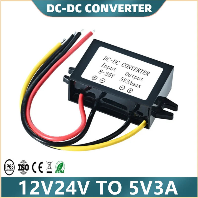 DC 12V 24V to 5V 3A Converter DC Voltage Reducer Regulator Step Down ...