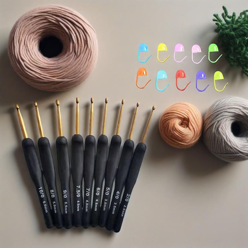 1Set 9pcs Black Soft Handle Crochet Hook DIY Portable Sewing Knitting ...
