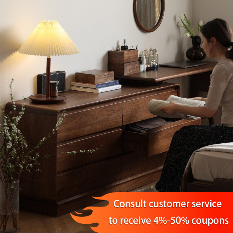 Black Walnut Wooden Dressing Table Chest of Six Drawers Integrated ...