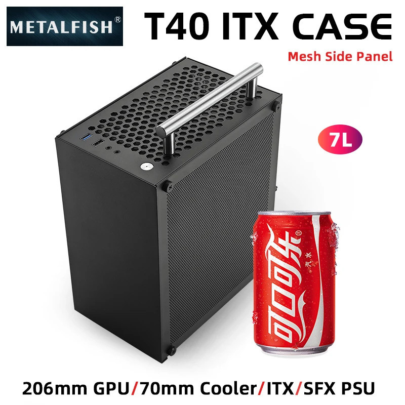 METALFISH T40 Mini ITX Black Case 7L Gaming Computer Chassis Compact ...