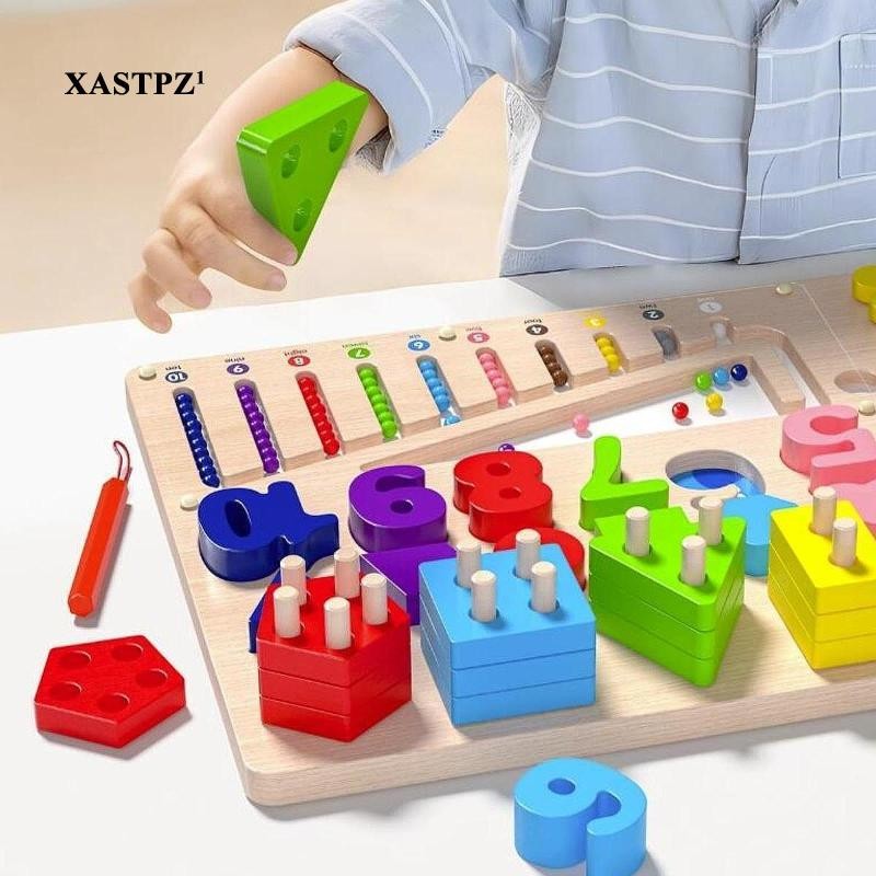 [Xastpz1] Wooden Shape Sorter Preschool 6 in 1 Board Game Wood Sorting ...