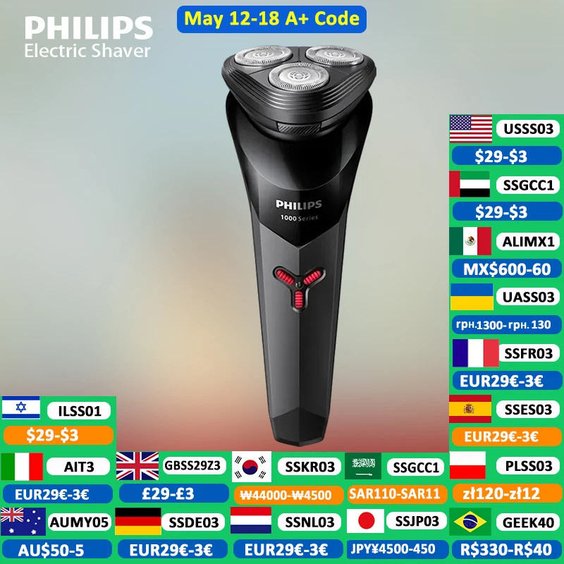 PHILIPS Series 1000 Electric Shaver Dry Wet Shaving Triple Blade ...