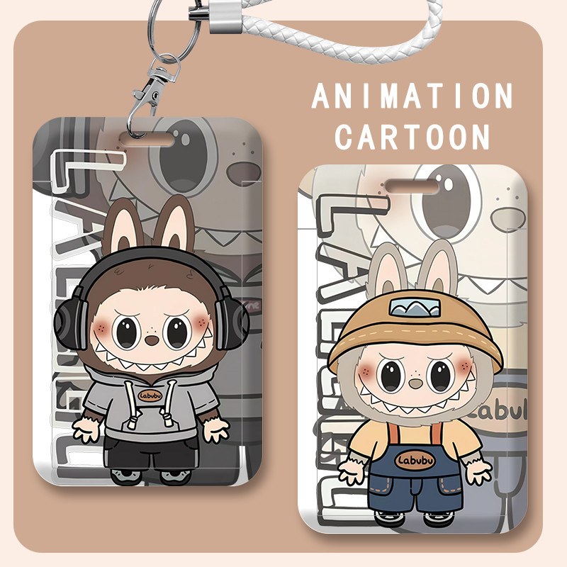 Labubu name card holder keychain with lanyard cute Pop Mart student ...
