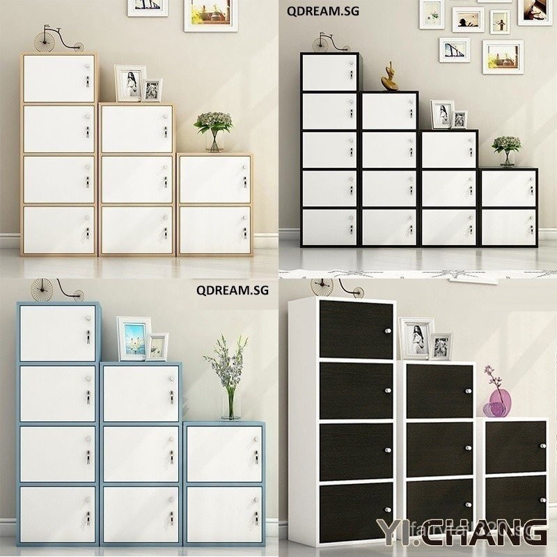 Cabinet Storage With Door Lock Side Drawer Narrow Lockers Bookshelf ...